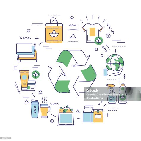 제로 폐기물 웹 배너 재활용 가능한 재료 흰색 배경에 선형 아이콘이 있는 인포그래픽 창의적인 아이디어 컨셉 격리된 윤곽선 색상 일러스트레이션 재활용에 대한 스톡 벡터 아트