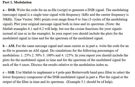 Part 1 Modulation A Dsb Write The Code For An
