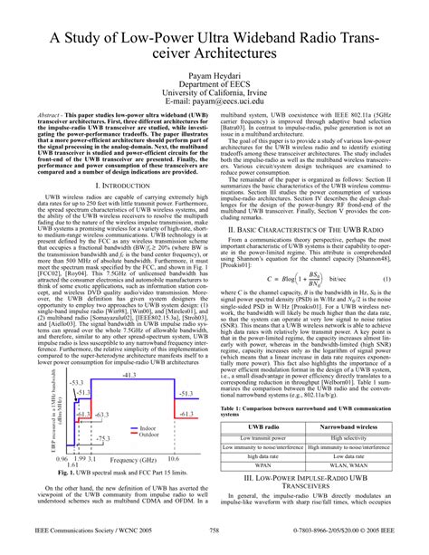 PDF A Study Of Low Power Ultra Wideband Radio Transceiver Architectures
