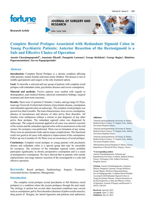 Pdf Complete Rectal Prolapse Associated With Redundant Sigmoid Colon In Young Psychiatric