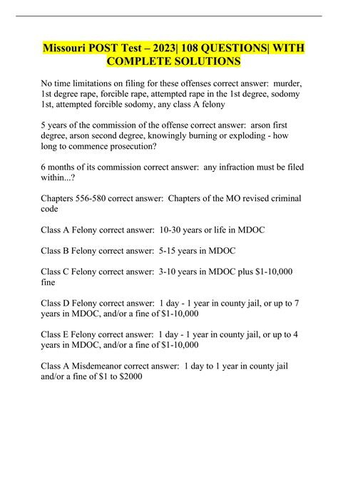 Missouri Post Test 2023 108 Questions With Complete Solutions Post Stuvia Us