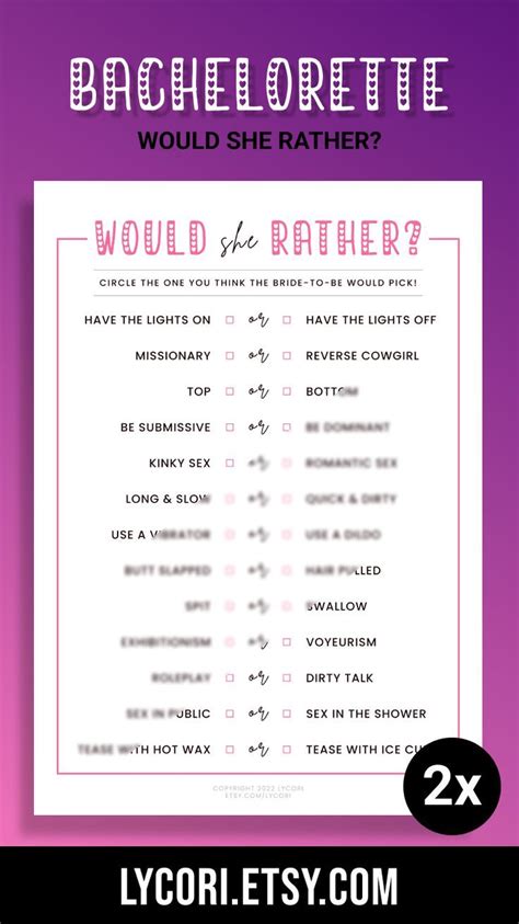 Would She Rather Dirty Bachelorette Party Games Artofit