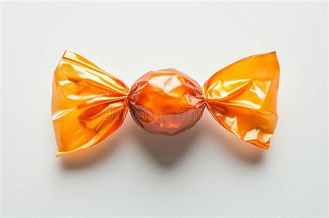 Top View Flat Lay Of A Yellow Shiny Candy Wrapper On White Background Stock Illustration