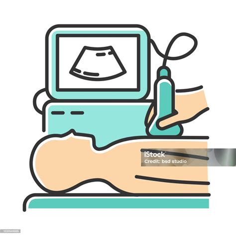 초음파 진단 색상 아이콘입니다 초음파 검사 의료 절차 의료 서비스 환자 가슴 검사 질병 치료 전문적인 임상 진단 격리 벡터
