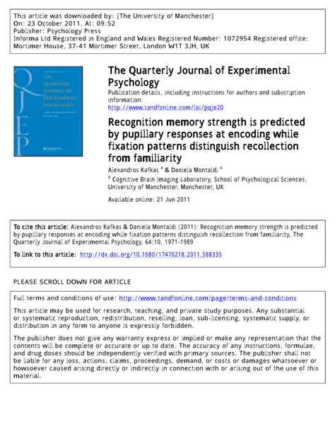 Pdf Recognition Memory Strength Is Predicted By Pupillary Responses At Encoding While Fixation