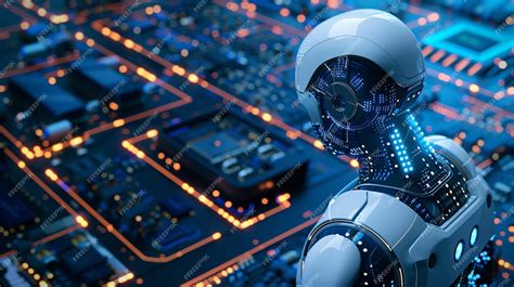 3d Rendering Humanoid Robot Working On Computer Circuit Board