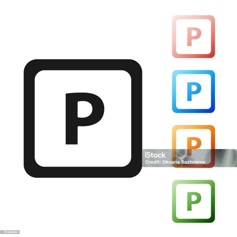 흰색 배경에 격리 된 검은 색 주차 아이콘입니다 도로 표지판입니다 다채로운 아이콘을 설정합니다 벡터 일러스트레이션 거리에 대한