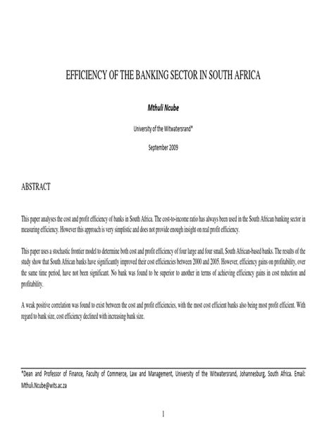 2009 Aec Efficiency Of The Banking Sector In South Africa Pdf