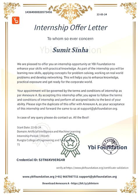 Sumit Sinha On Linkedin Internship Ai Aiml Ybifoundation