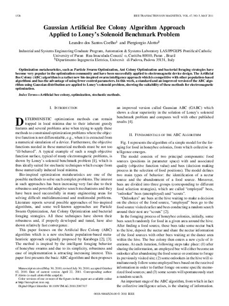 Pdf Gaussian Artificial Bee Colony Algorithm Approach Applied To Loneys Solenoid Benchmark