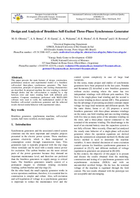 Pdf Design And Analysis Of Brushless Self Excited Three Phase