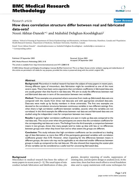 Pdf How Does Correlation Structure Differ Between Real And Fabricated Data Sets