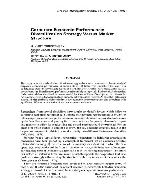 Diversification Strategy Versus Market Pdf Strategic Management Economics