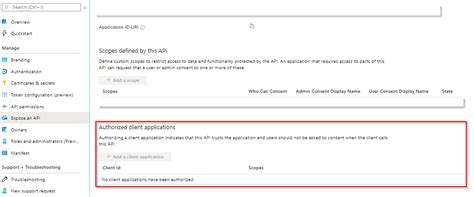 App Registration Expose An Api Authorized Client Applications