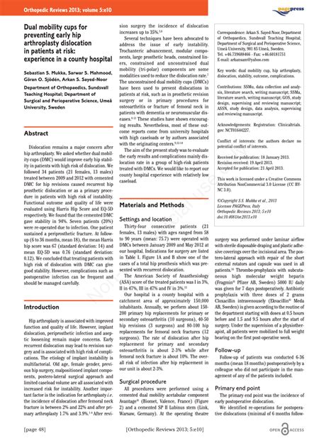 Pdf Dual Mobility Cups For Preventing Early Hip Arthroplasty Dislocation In Patients At Risk