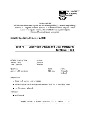 OOP Sample Test Practice Sample Test Algorithm Design And Data Structures COMPSCI