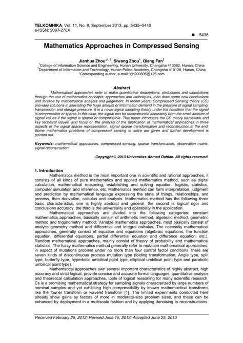 Pdf Mathematics Approaches In Compressed Sensing