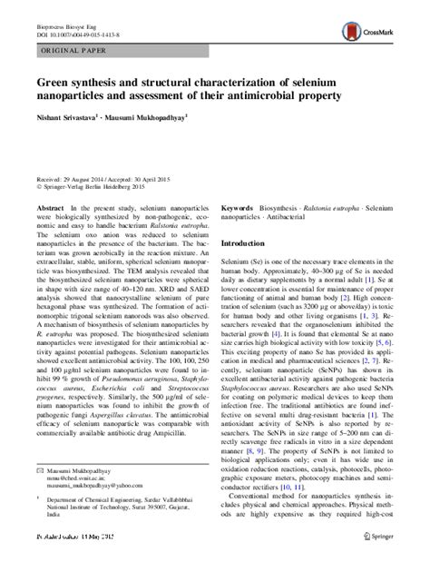Pdf Green Synthesis And Structural Characterization Of Selenium