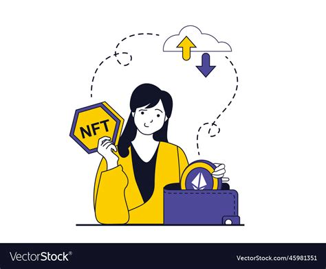 Nft Token Concept With Character Situation Vector Image