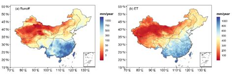 Spatial Patterns Of Mean Annual Runoff A And Et B Simulations By