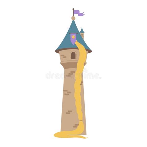 Cartoon Flat Illustration Tower With Long Hair Princess Fairytale Stock