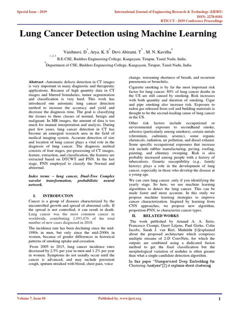 Lung Cancer Detection Using Machine Learning Ijertconv7is01011 Pdf