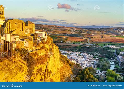 Panoramic Of Arcos De La Frontera White Town Built On A Rock Along