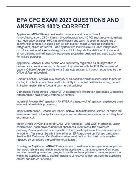 EPA CFC EXAM 2023 QUESTIONS AND ANSWERS 100 CORRECT EPA CFC Stuvia US