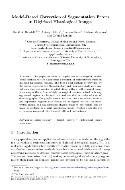 Pdf Model Based Correction Of Segmentation Errors In Digitised