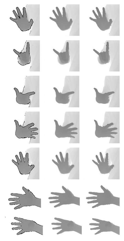 bilateral filters on hand depth images left noisy depth images