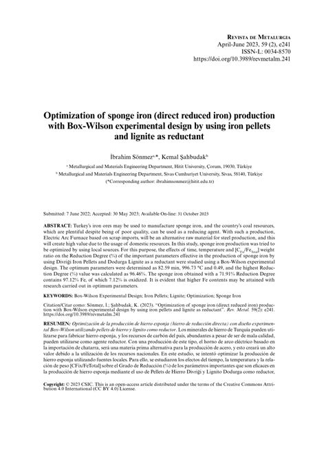 Pdf Optimization Of Sponge Iron Direct Reduced Iron Production With