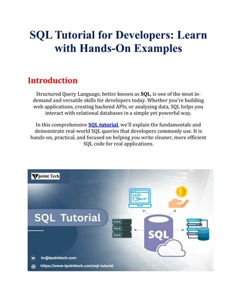 Ppt Sql Tutorial For Developers Learn With Hands On Examples