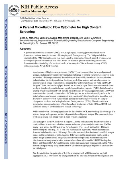 Pdf A Parallel Microfluidic Flow Cytometer For High Content Screening