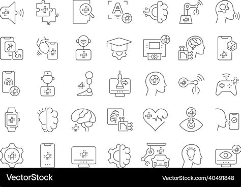 Set Of Linear Icons Artificial Intelligence Vector Image