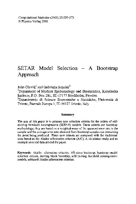 pdf setar model selection a bootstrap approach
