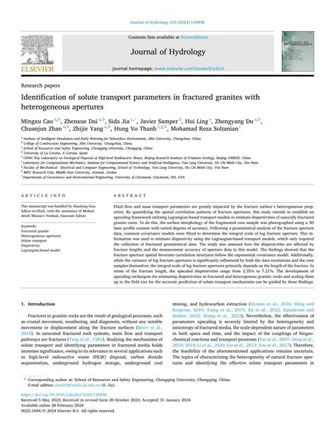 Pdf Identification Of Solute Transport Parameters In Fractured