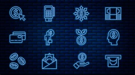 라인 Atm과 돈 사업가 계획 마음 달러 공유 네트워크 신용 카드 달러와 동전 식물 및 Pos 단말기 신용 아이콘을 설정합니다 벡터 가방에 대한 스톡 벡터 아트 및 기타