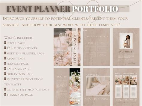Event Planner Portfolio Templates Marble Pink Theme Canva Editable