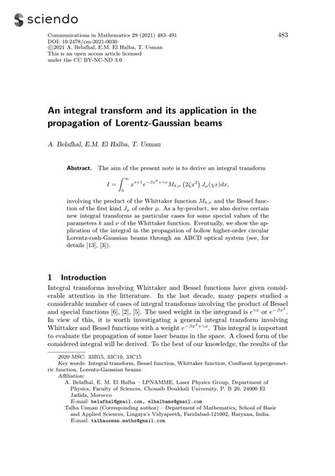 Pdf An Integral Transform And Its Application In The Propagation Of