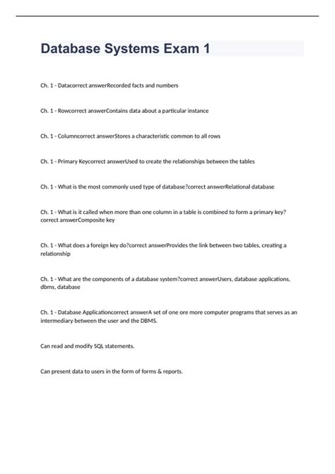 Database Systems Exam 1 Questions 2023 With Correct Answers Database
