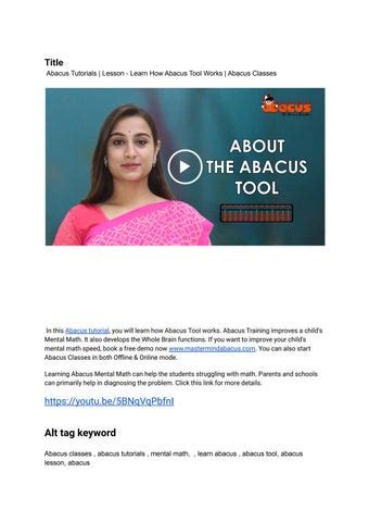 Abacus Tutorials Lesson Learn How Abacus Tool Works Abacus Classes By Mastermindabacus Issuu