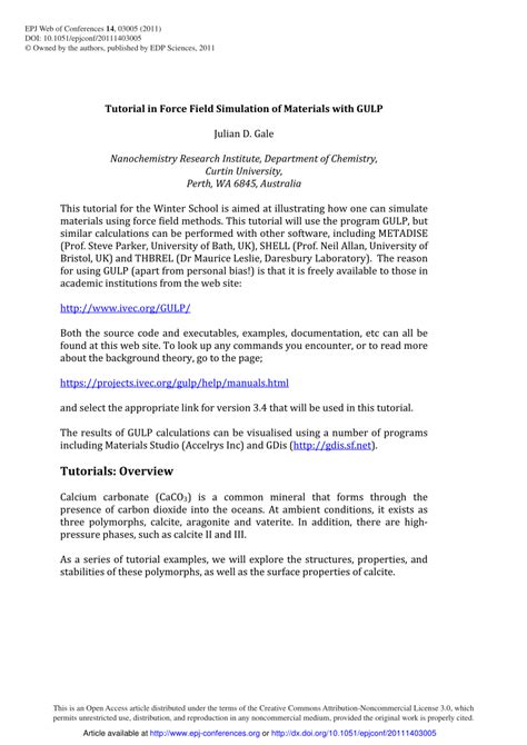 Pdf Computer Session On Molecular Dynamics Tutorial In Force Field Simulation Of Materials