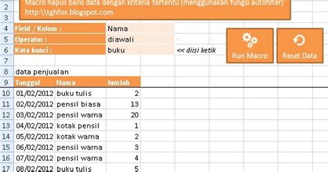tghfox macroexcel auto filter untuk hapus baris data kriteria tertentu