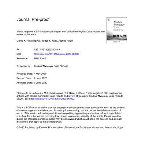 Pdf “false Negative” Csf Cryptococcal Antigen With Clinical Meningitis Case Reports And
