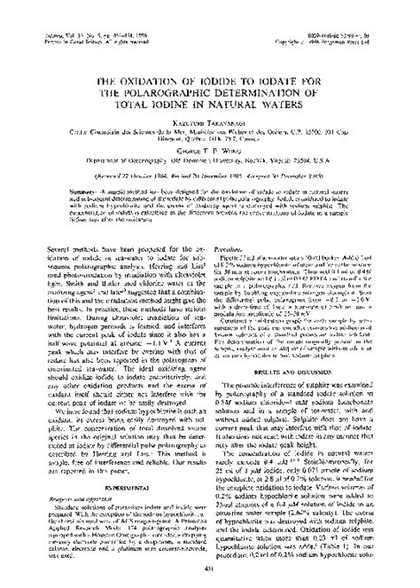 Pdf The Oxidation Of Iodide To Iodate For The Polarographic