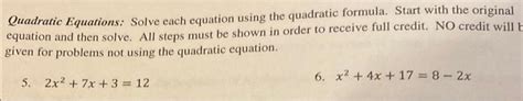 Solved Quadratic Equations Solve Each Equation Using The Chegg