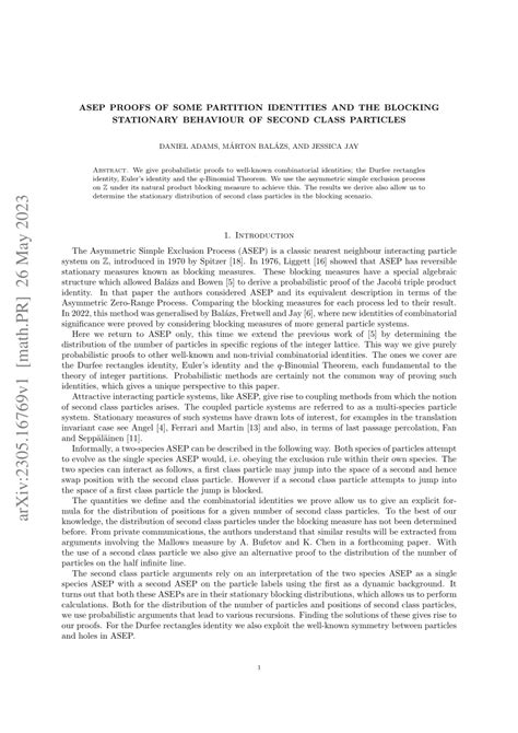 Pdf Asep Proofs Of Some Partition Identities And The Blocking