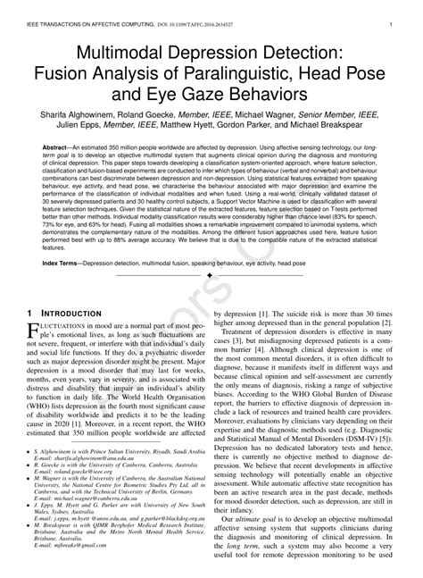 Pdf Multimodal Depression Detection Fusion Analysis Of Paralinguistic