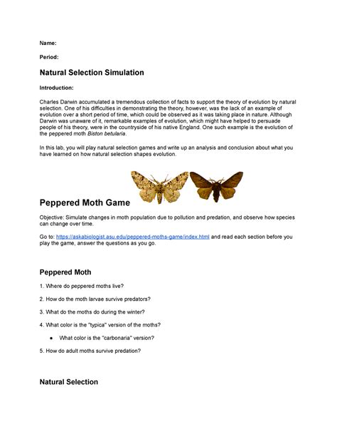 Natural Selection Simulation 1 Name Period Natural Selection