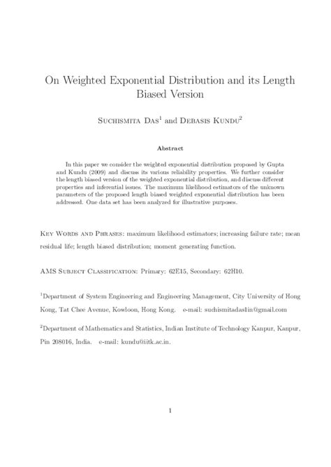 Pdf On Weighted Exponential Distribution And Its Length Biased Version